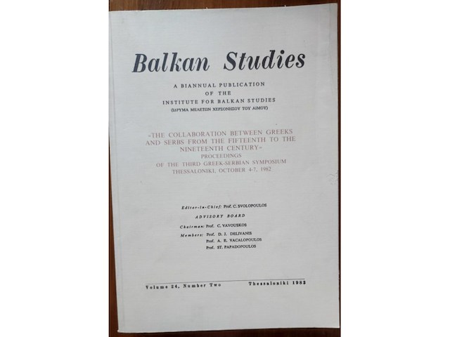 Balkan Studies 24/2, collab. between Greeks &; Serbs