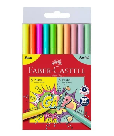 Školski flomaster set - Faber Castell, 1/10 Grip, neon+pastel