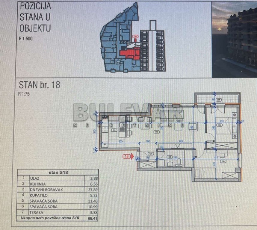 Stan na drugom spratu u ekskluzivnoj zoni 68. 41 m2, u izgradnji