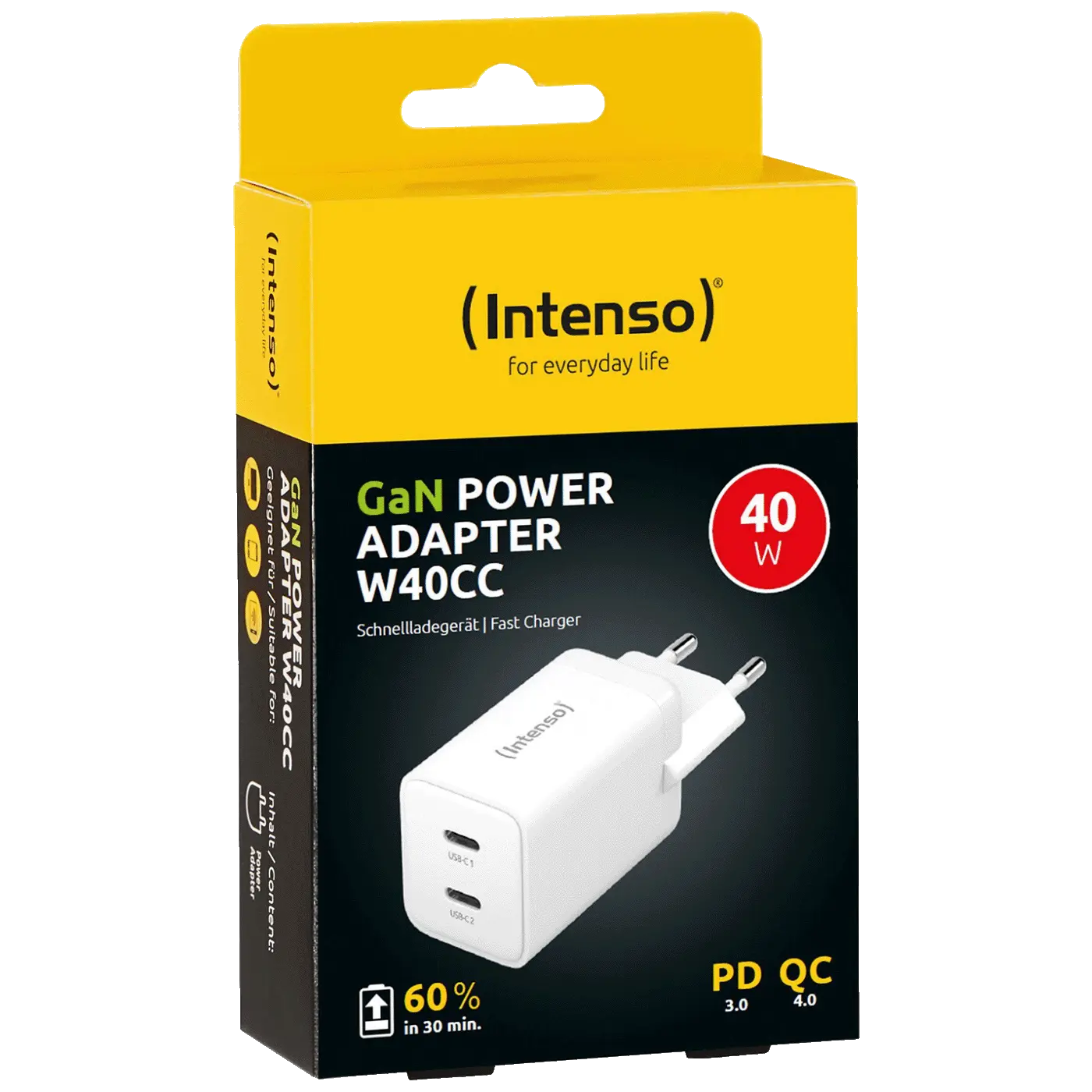 Intenso kućni punjač, brz, 2 k USB-C, 3A, 40V - adapter za napaјanje V40CC GaN, beli