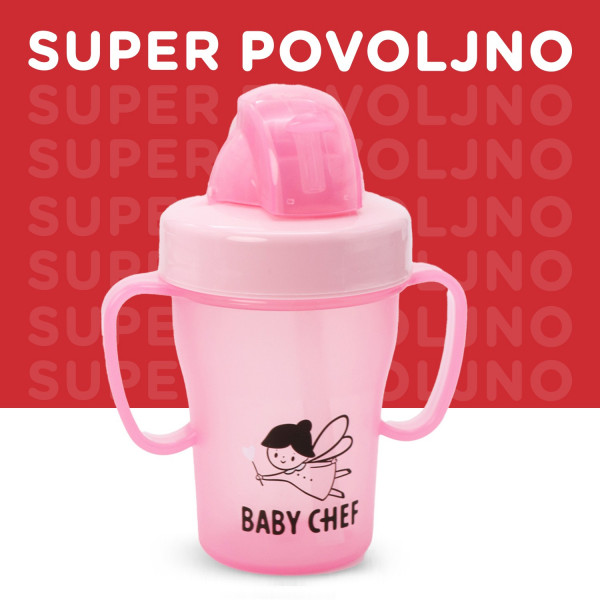 Baby Chef no-spill sa slamčicom 200ml, 9m+, roze