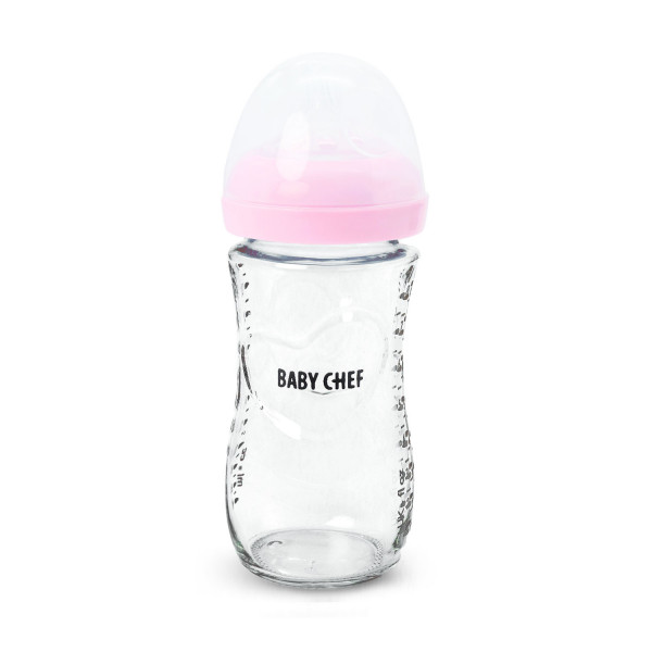 Baby Chef flašica staklena 240ml, roze