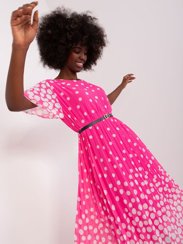 PINK AND WHITE POLKA DOT MIDI DRESS