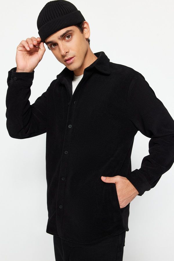 TRENDYOL BLACK UNISEX REGULAR FIT SIDE POCKET FLEECE THICK WINTER CASUAL SHIRT JACKET
