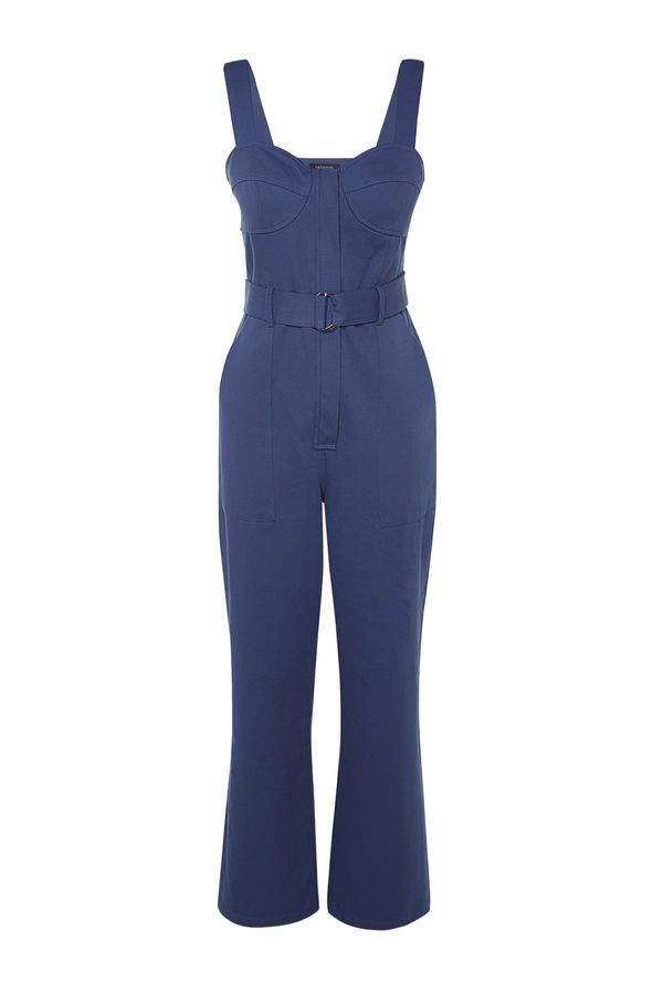 TRENDYOL INDIGO TIE DETAILED WOVEN JUMPSUIT