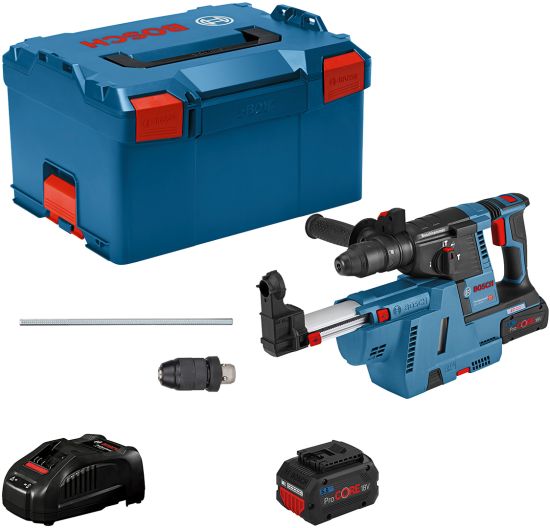 Bosch GBH 18V-26 F + GDE 18V-16 adapter za usisavanje; 2 x 5,5 Ah ProCORE u L-Boxx koferu (061191000G)
GDE 18V-16 adapter za prašinu