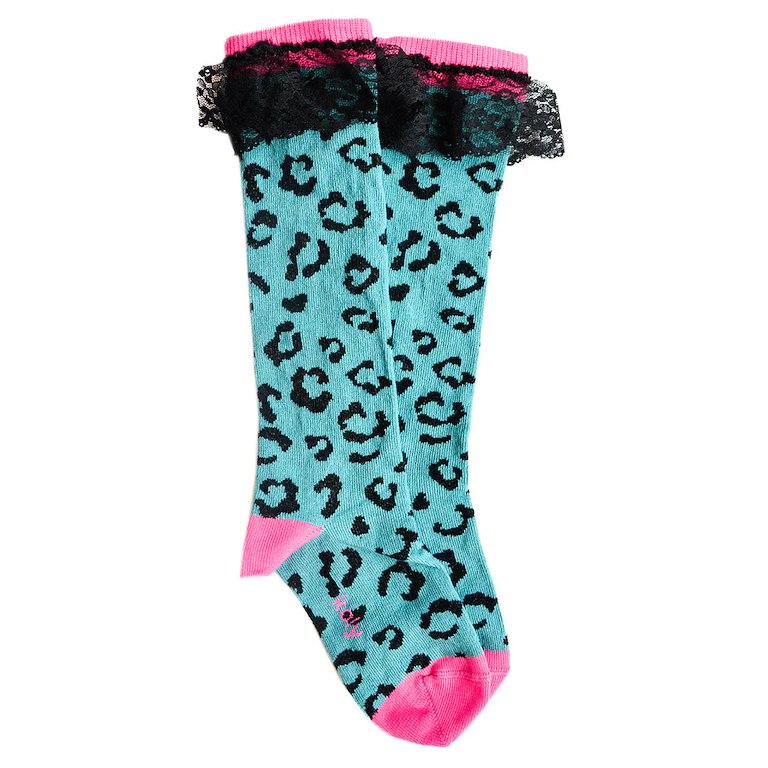 Leopard Baby Turquoise Knee Socks with Lace
Leopard Baby Turquoise Knee Socks with Lace