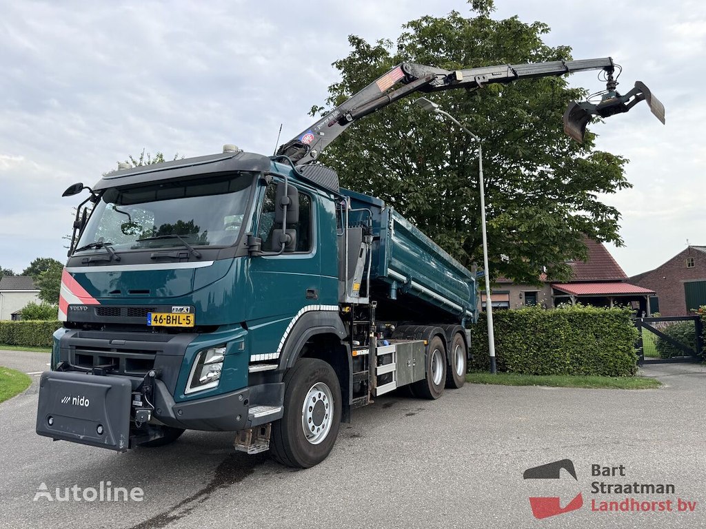 Volvo FMX 370 3 STUKS 6x6 Euro 6 met 2 zijden kipper en HMF 1643 Z2 kr kiper