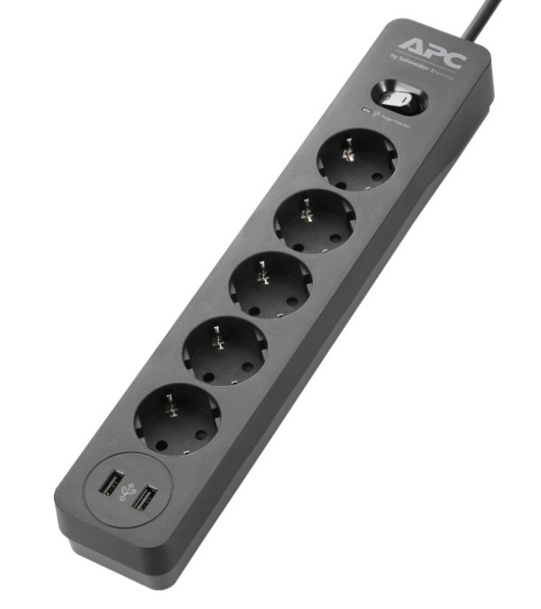 APC Essential SurgeArrest, 5 Schuko + 2x USB Charging Ports (2.4A Total), 230V 10A, 1,5m ( PME5U2B-GR )