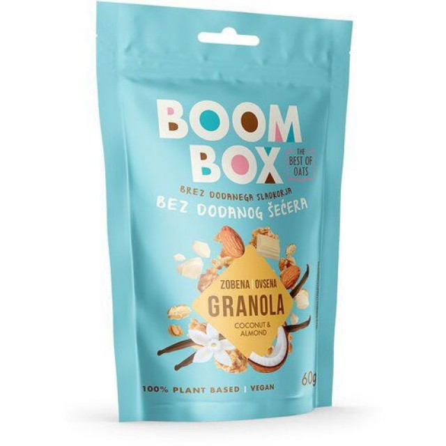 BOOM BOX OVSENA KAŠA GRANOLA KOKOS-BADEM-BELA ČOKOLADA-VANILA 60G