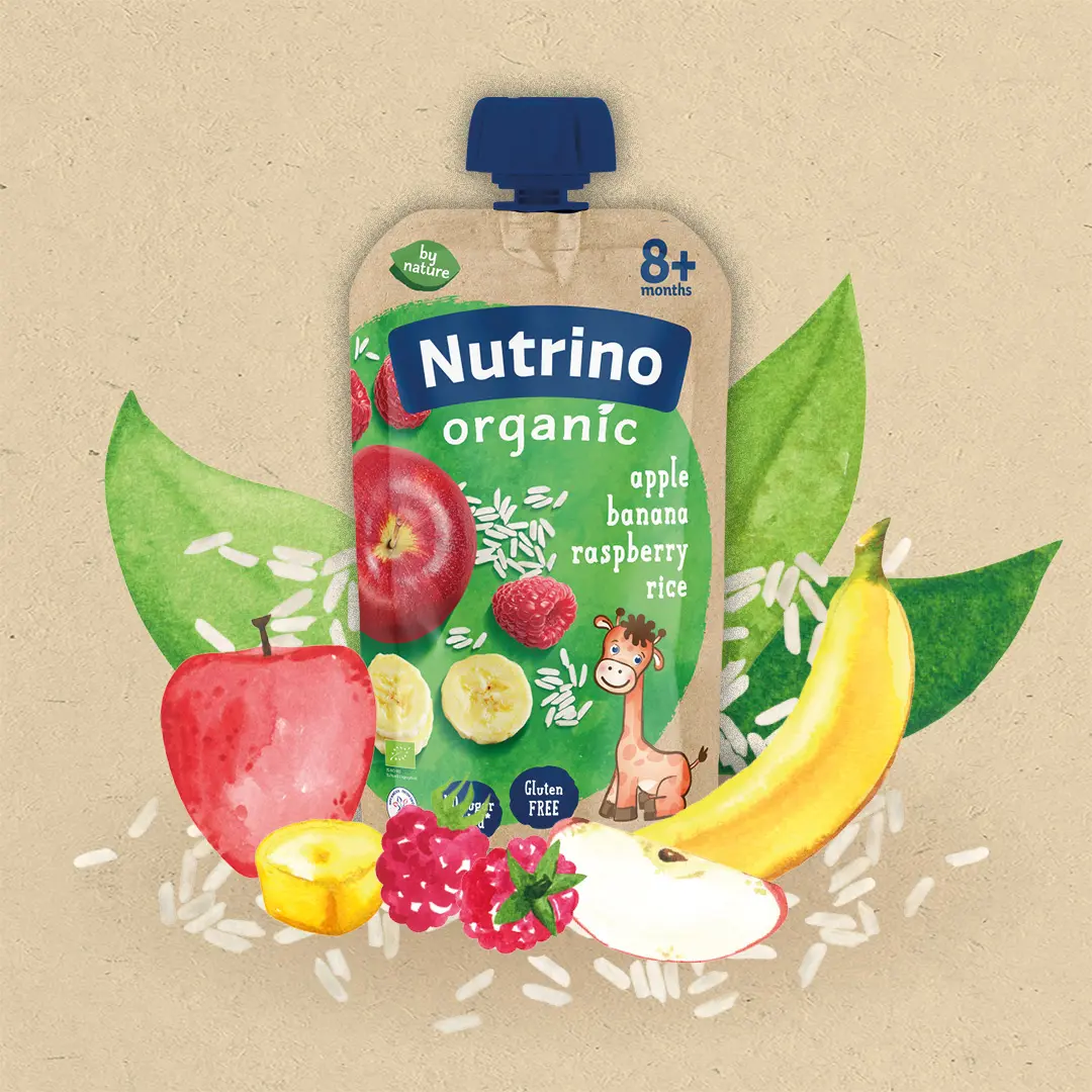 Nutrino Organic Pauč, Jabuka, banana, malina i pirinač, 100g