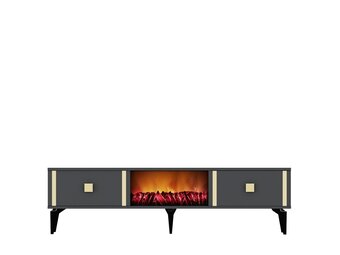 HANAH HOME TV polica Doruk Fireplace Anthracite Gold