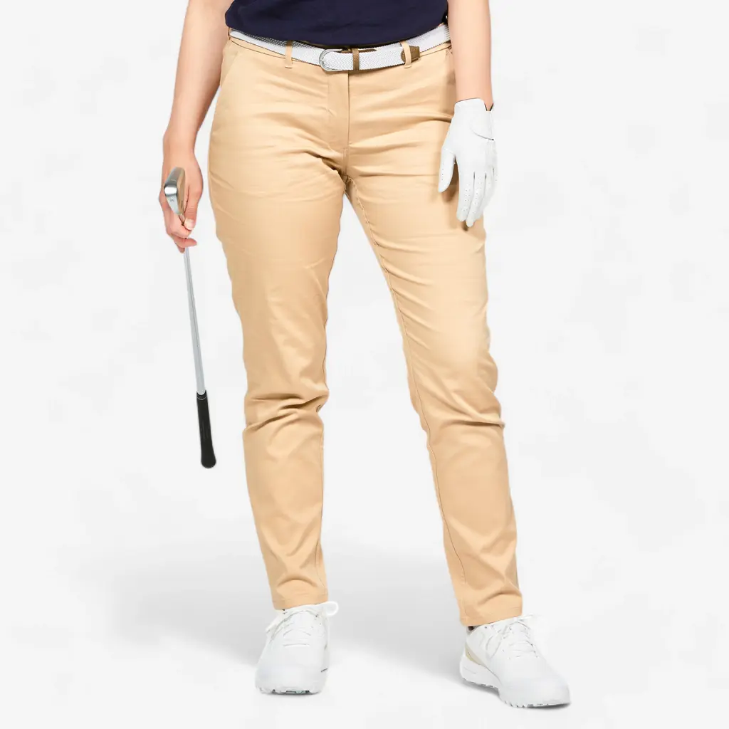 PANTALONE ZA GOLF MW500 ŽENSKE PAMUČNE - BEŽ