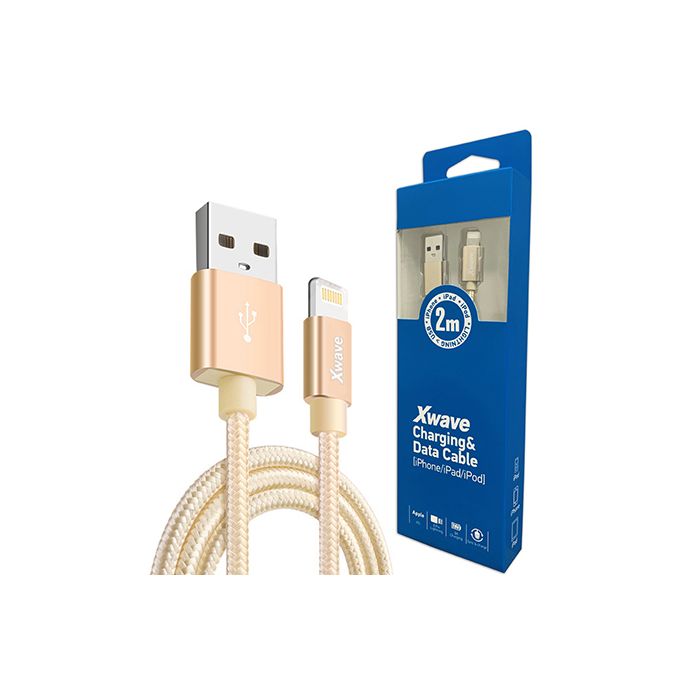 Xwave kabl USB IPHONE 2M 3A,lightning aluminium,upleteni zlatni