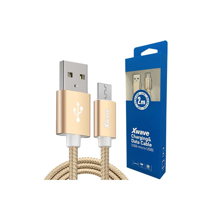 Xwave Kabl USB2.0 na Micro USB 2M,2A,aluminium,upleteni,zlatni