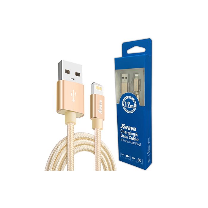 Xwave Kabl USB IPHONE 1.2M 3A,lightning aluminium,upleteni zlatni