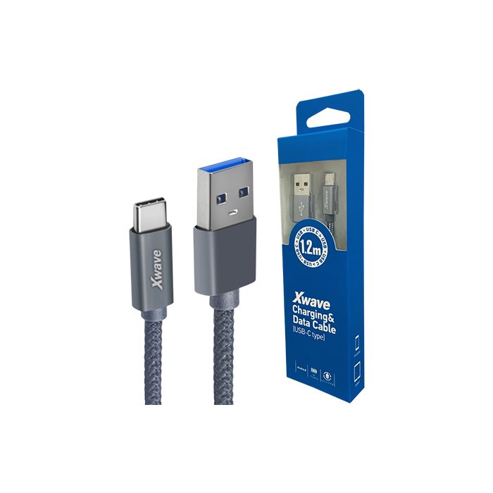 Xwave Kabl USB Tip C muški na Tip A muški 1.2M 3A, PVC tamno sivi pleteni