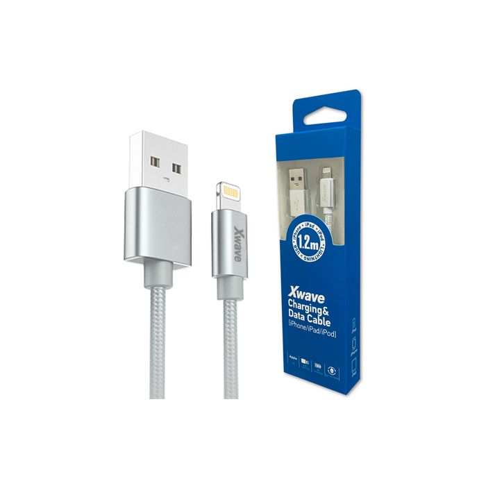 Xwave Kabl USB IPHONE 1.2m 3A,lightning aluminium,upleteni srebrni