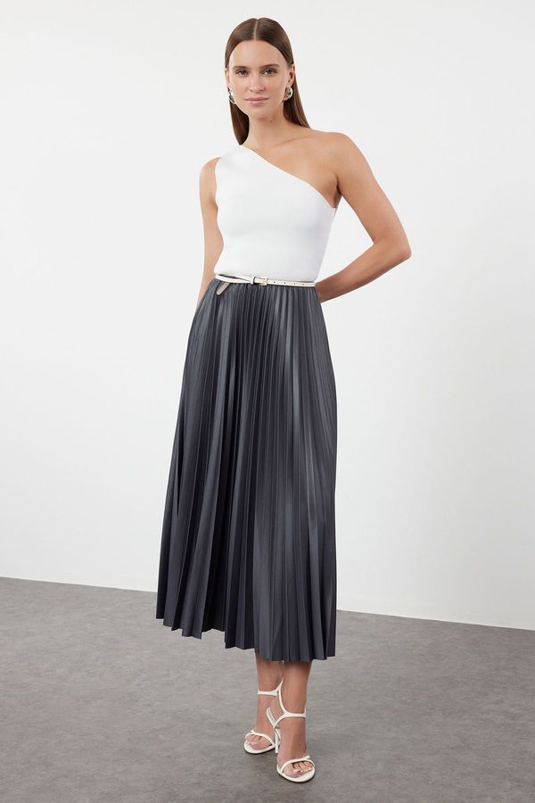 TRENDYOL ANTHRACITE PLEATED MAXI KNITTED SKIRT