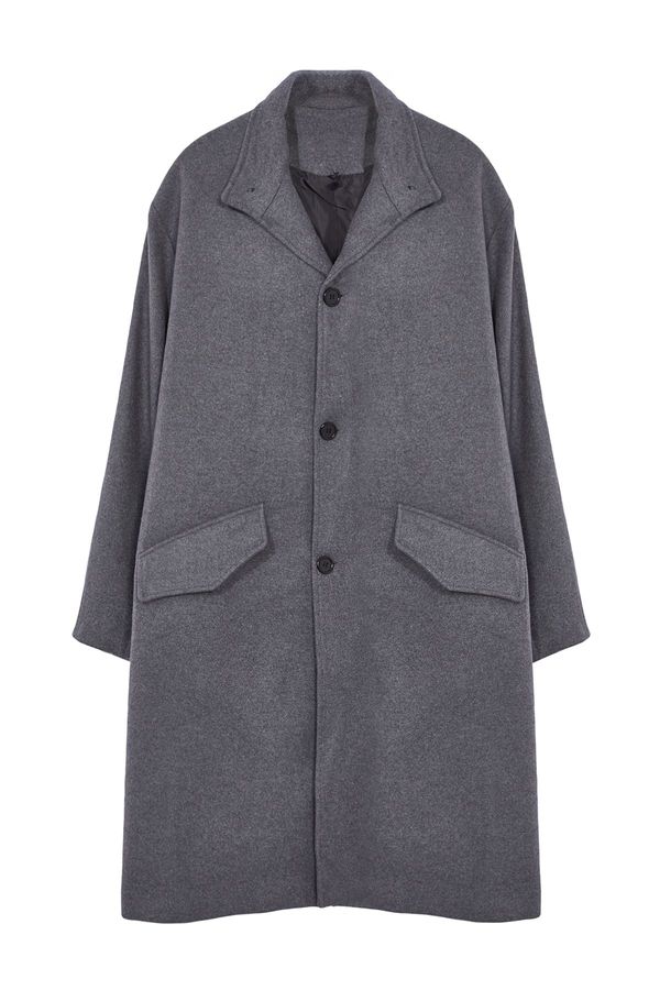 TRENDYOL ANTHRACITE OVERSIZE FIT STAND COLLAR LONG STASH WINTER COAT