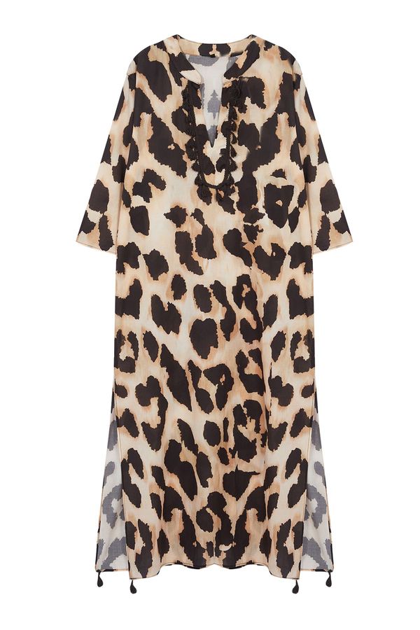 TRENDYOL ANIMAL PATTERNED MAXI WOVEN KIMONO & KAFTAN