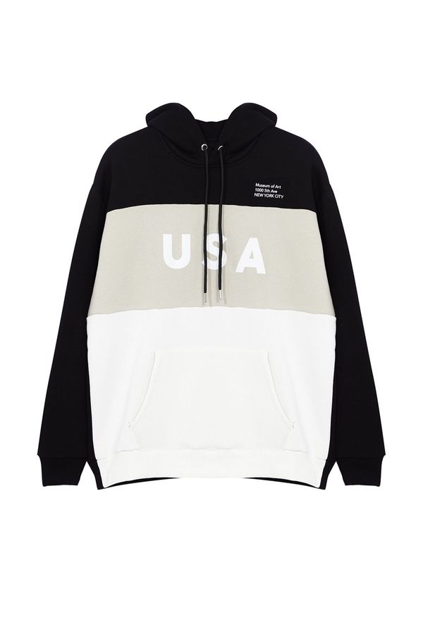 TRENDYOL BLACK COLOR BLOCKED OVERSIZE/WIDE CUT CITY PRINTED SWEATSHIRT