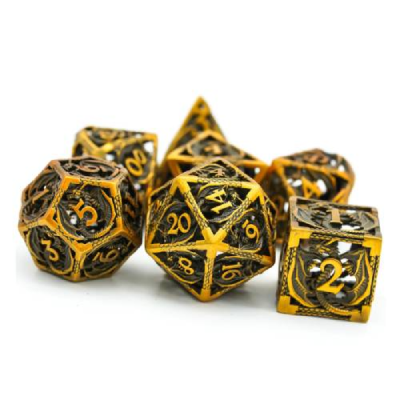 Golden Dragon - Hollow Metal RPG Dice Set (7)