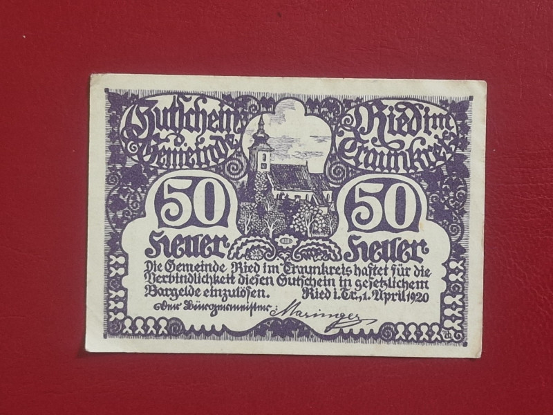 Austrija 50 Helera 1920 Ried i. Traumkreis NÖ