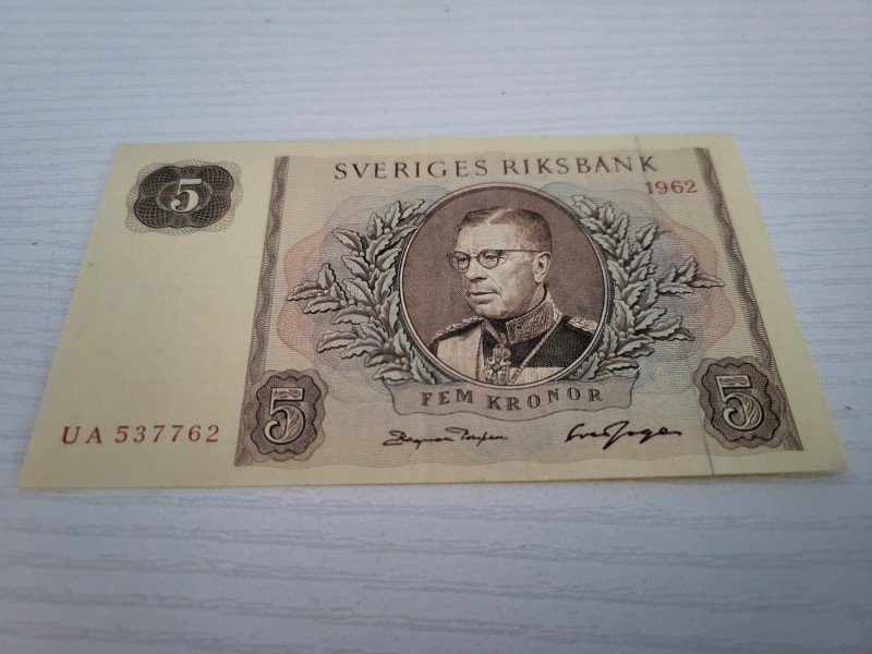 ŠVEDSKA, 5 kruna, 1962, aUNC/XF