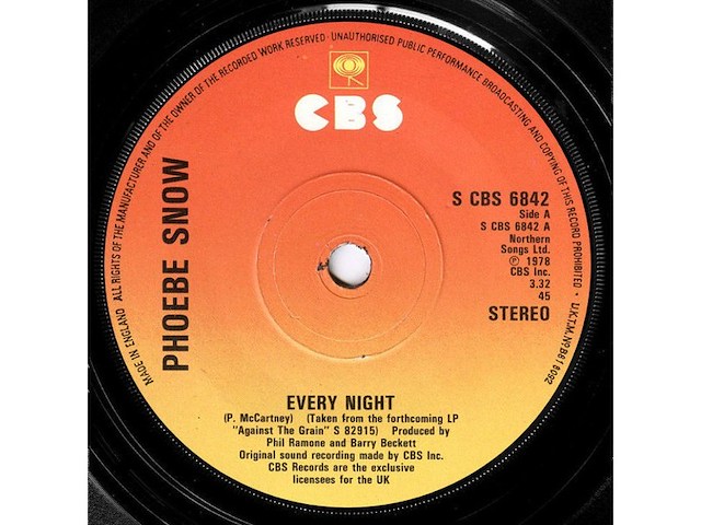 Phoebe Snow – Every Night Vinyl, 7`, 45 RPM