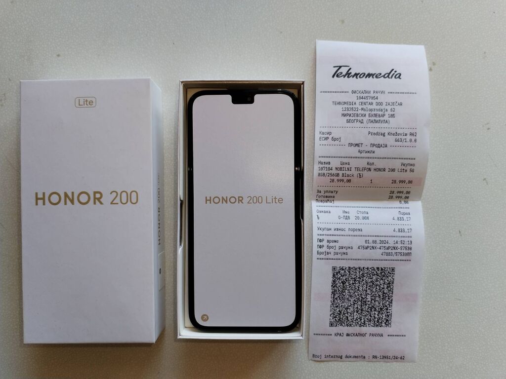 Honor 200 Lite, 256 GB, bоја - Crna, Dual SIM, Face ID, Otisak prsta