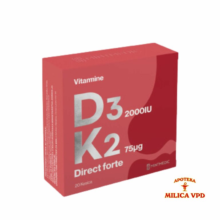 Vitamine D3 2000IU + K2 75mcg 20 direkt forte kesica