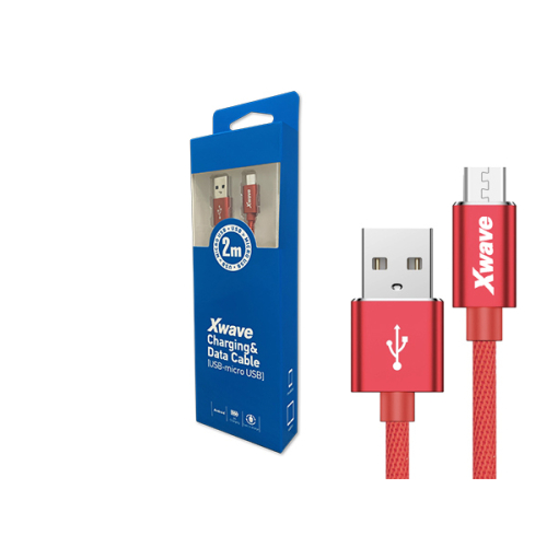 Xwave Kabl USB2.0 na Micro USB 2M,2A,aluminium,upleteni,crveni