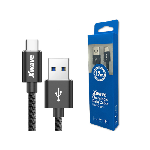 Xwave Kabl USB Tip C muški na Tip A muški 1.2M 3A, PVC crni pleteni