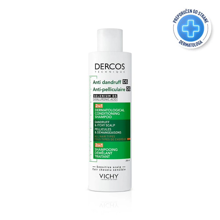 VICHY DERCOS ANTI-DANDRUFF 2u1 Šampon i Regenerator Protiv Peruti sa Hijaluronskom Kiselinom 200 mL