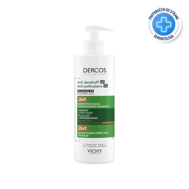 VICHY DERCOS ANTI-DANDRUFF 2u1 Šampon i Regenerator Protiv Peruti sa Hijaluronskom Kiselinom 390 mL