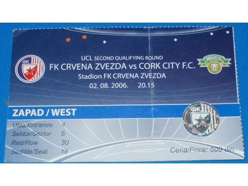 FK CRVENA ZVEZDA vs CORK CITY F.C.