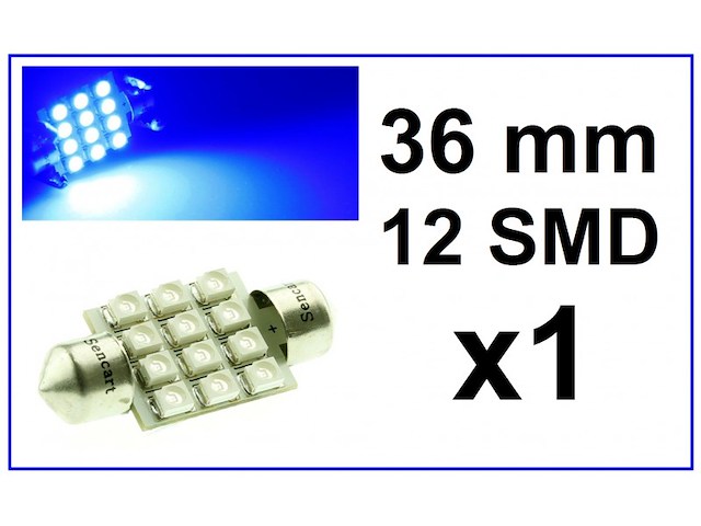 LED Sijalica - 36 mm - PLAVA - 12 SMD - 1 komad