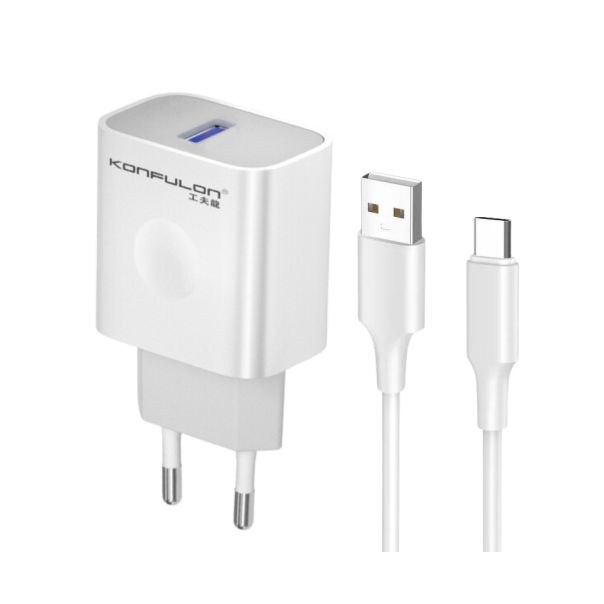 KONFULON Kućni punjač sa USB-C kablom 20W C69C QC3,0, bela