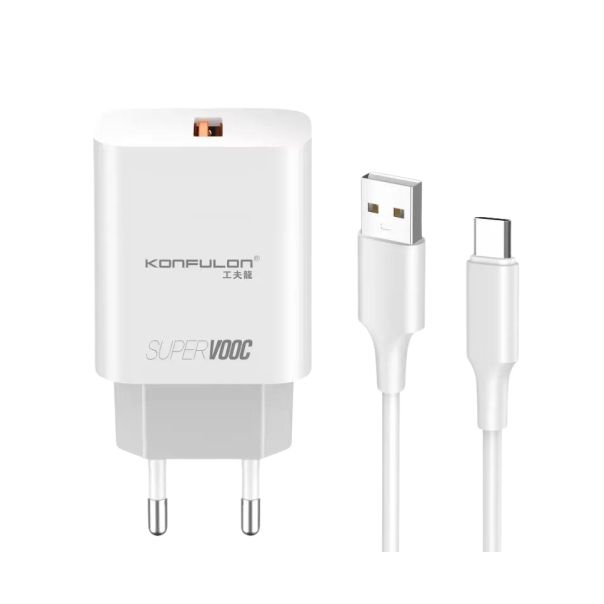 KONFULON Kućni punjač sa USB-C kablom 25W C87Q VOC, bela