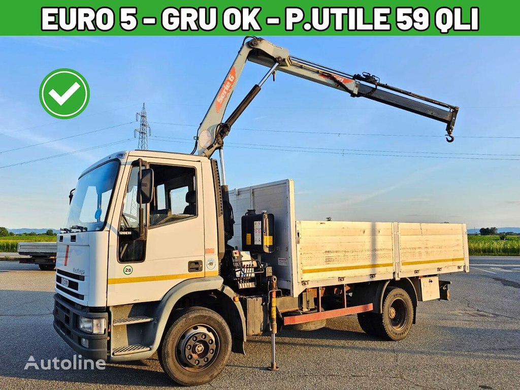 IVECO EUROCARGO 120E18 CON GRU E CASSONE kamion s ravnom platformom