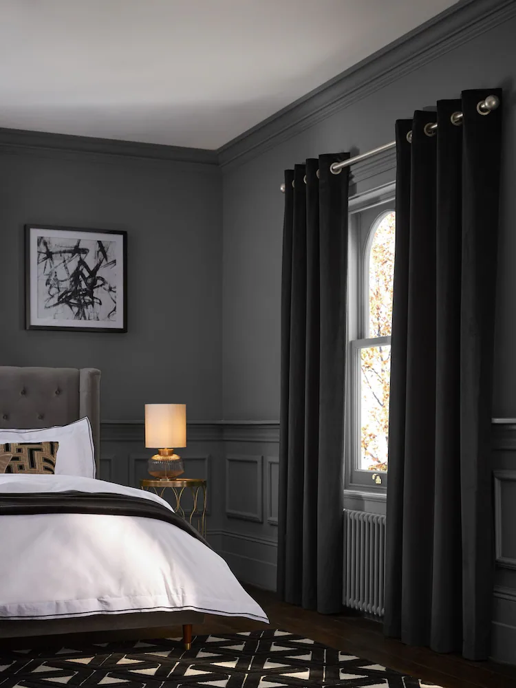 Black Matte Velvet Blackout/Thermal Eyelet Curtains