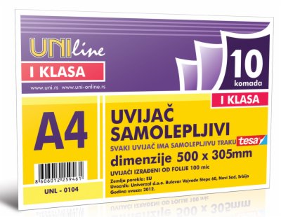 UVIJAC A4 ZA SVESKE SAMPLEPLJIVI 10/1 UNI LINE
UVIJAC A4 ZA SVESKE SAMPLEPLJIVI 10/1 UNI LINE