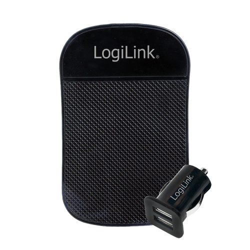 Logilink USB 2-Port punjač za auto, plus pogloga protiv klizanja, crna