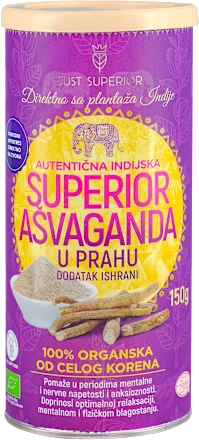 JUST SUPERIOR
Organska SUPERIOR AŠVAGANDA U PRAHU, 150 g
Dodatak ishrani