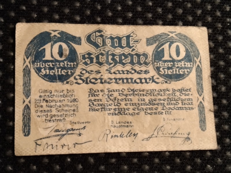 10 helera 1920 austrija gradski novac