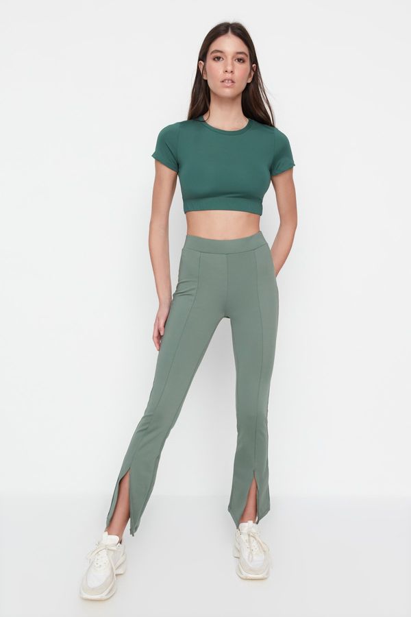 TRENDYOL KHAKI SCUBA/SCUBA DIVING TROUSERS WITH SLIT DETAILED FLARED LEG SPORTS TROUSERS
