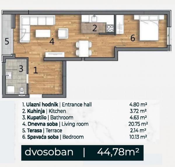 Dvosoban stan na prodaju, 45m2, 108.815€