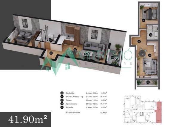 Jednoiposoban stan na prodaju, 42m2, 92.570€