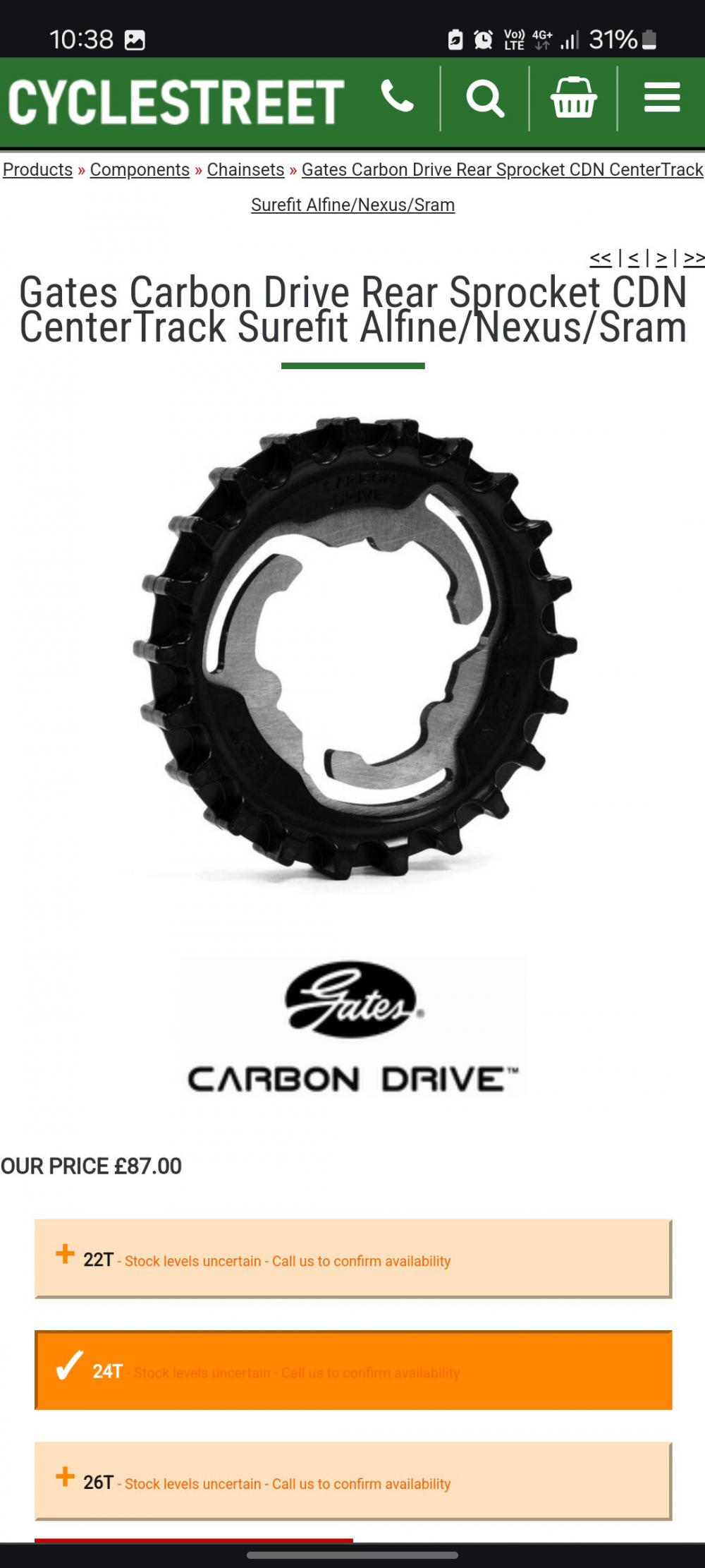 Gates carbon drive cnd 24t NOV